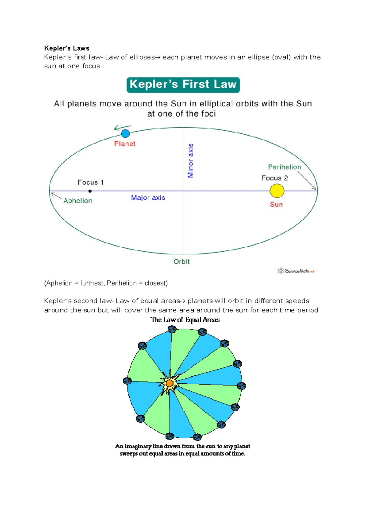 Motion in Gravitational Fields - Kepler’s Laws Kepler’s first law- Law ...