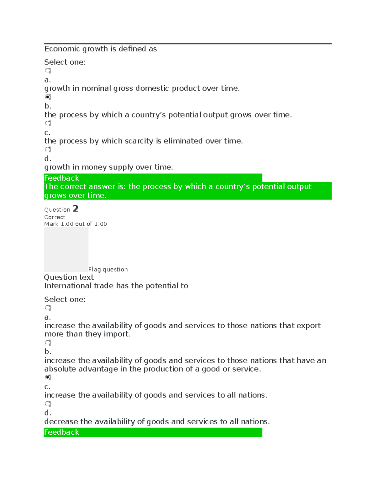 Macroeconomics self quiz unit 6 - Economic growth is defined as Select ...