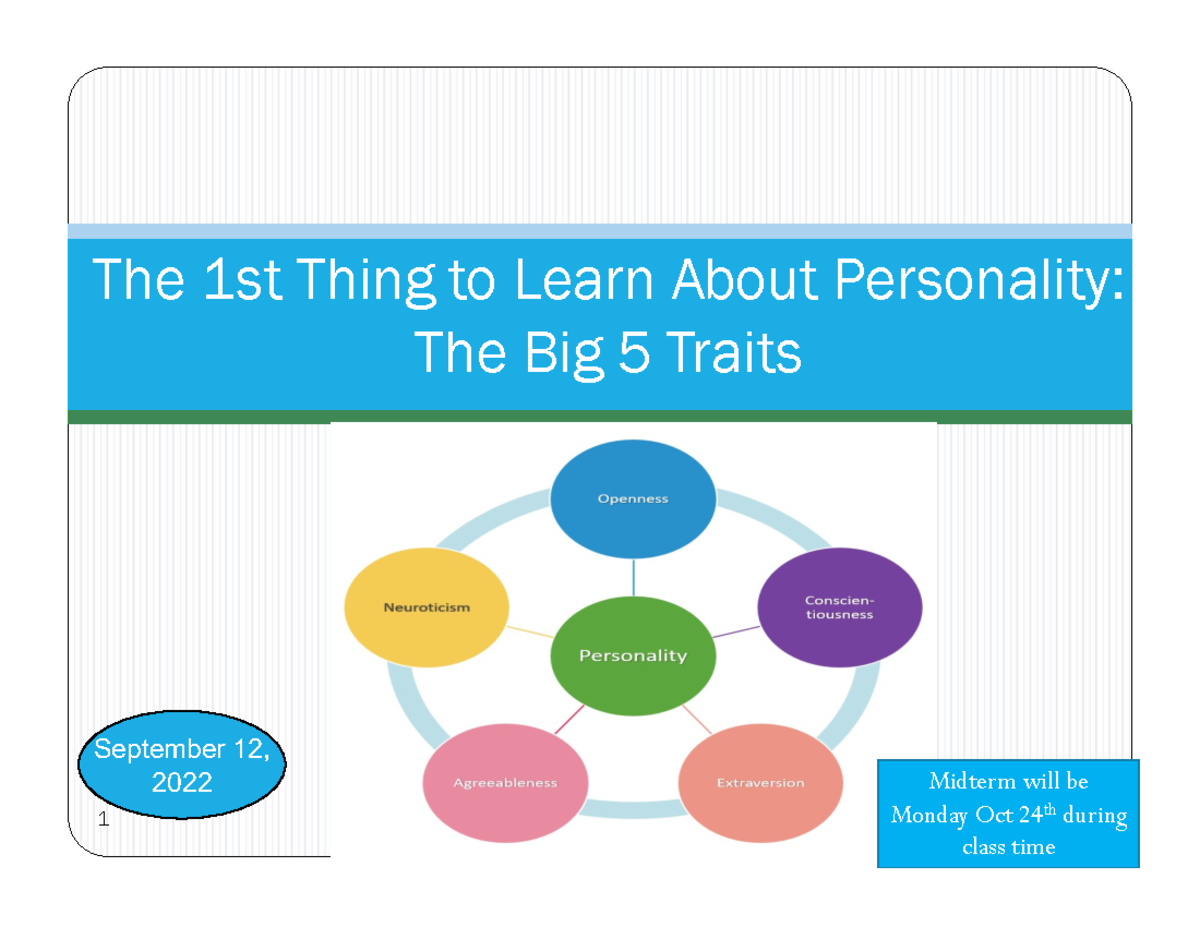 Lecture 2 The 1st Thing to Learn About Personality - 1 The 1st Thing to ...