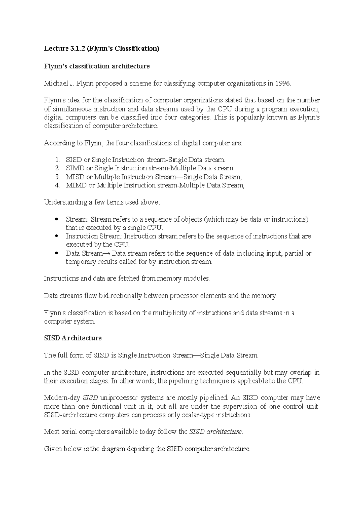 Flynn’s Classification 3 - Lecture 3.1 (Flynn’s Classification) Flynn's ...