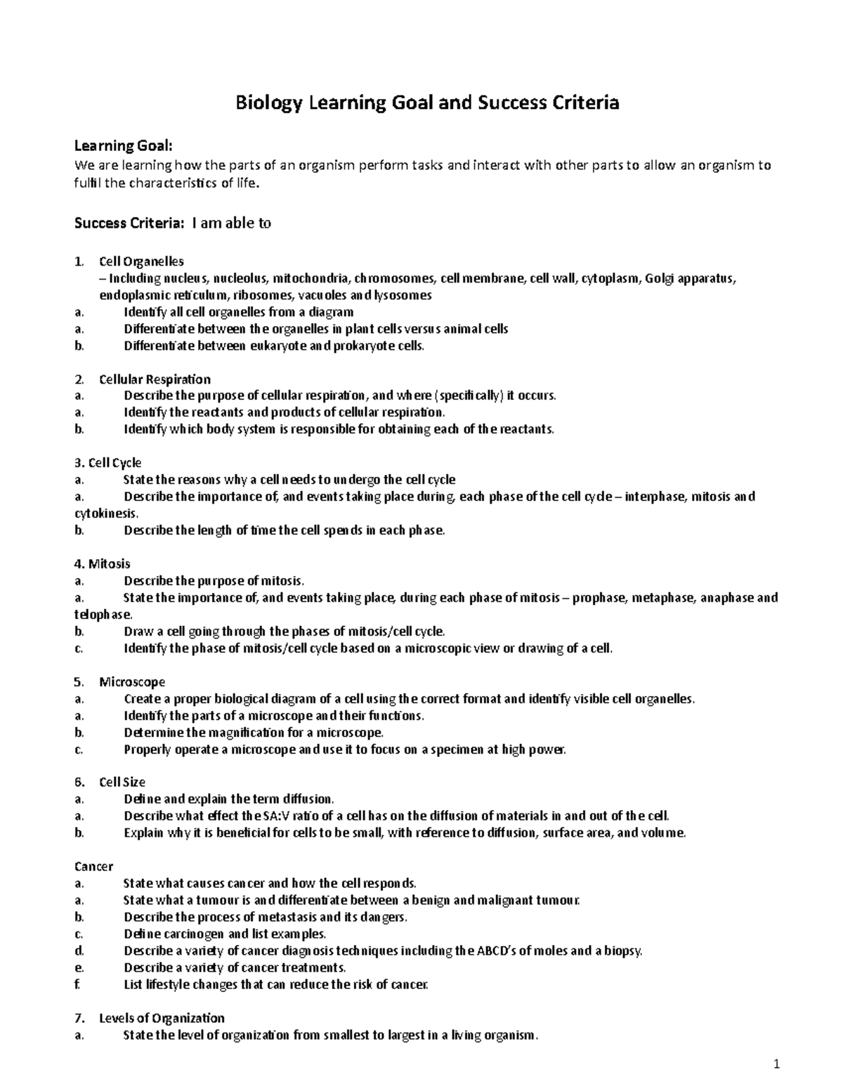 1a. Biology Workbook.docx - Google Docs - Biology Learning Goal and ...
