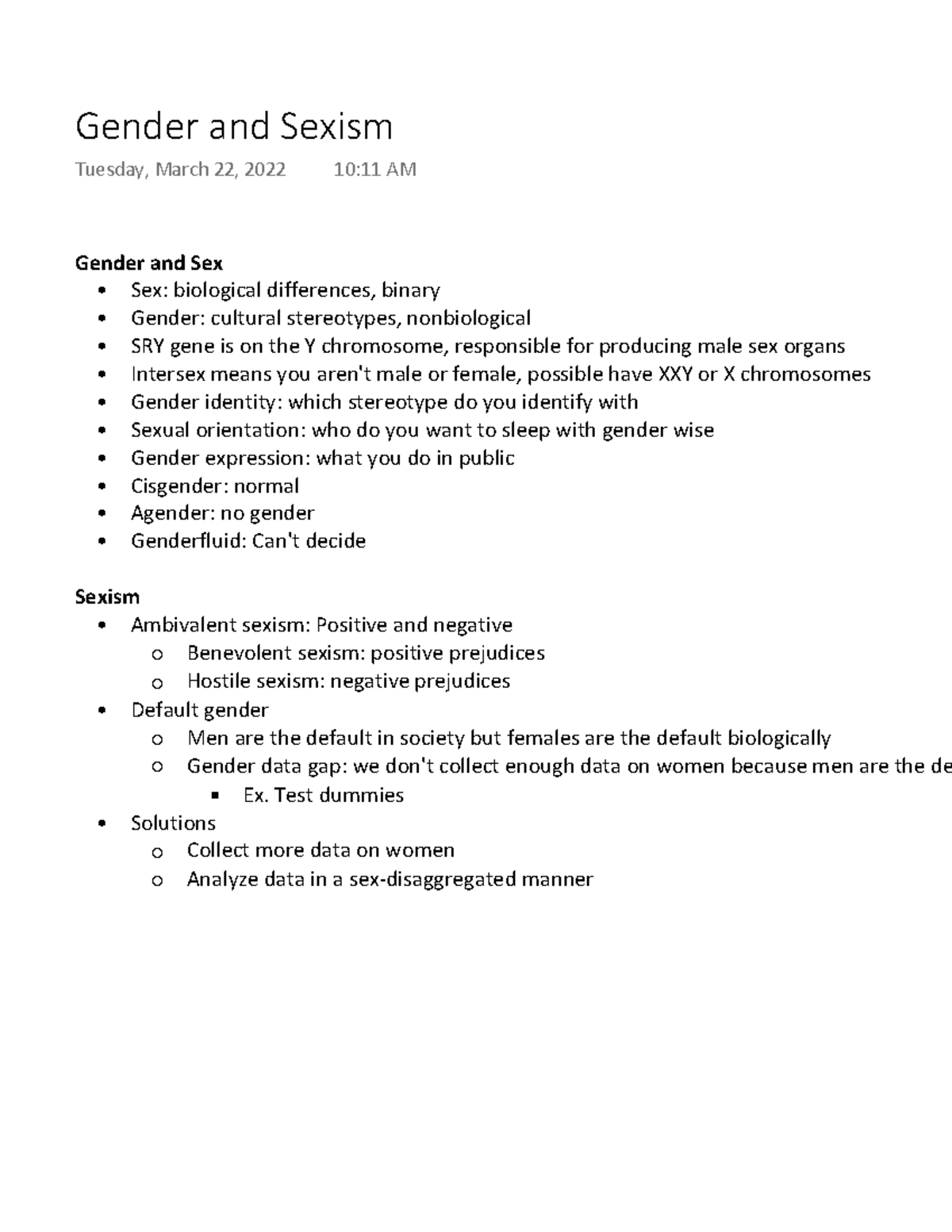 Gender and Sexism - This is for Jared's psych class. - Gender and Sex ...