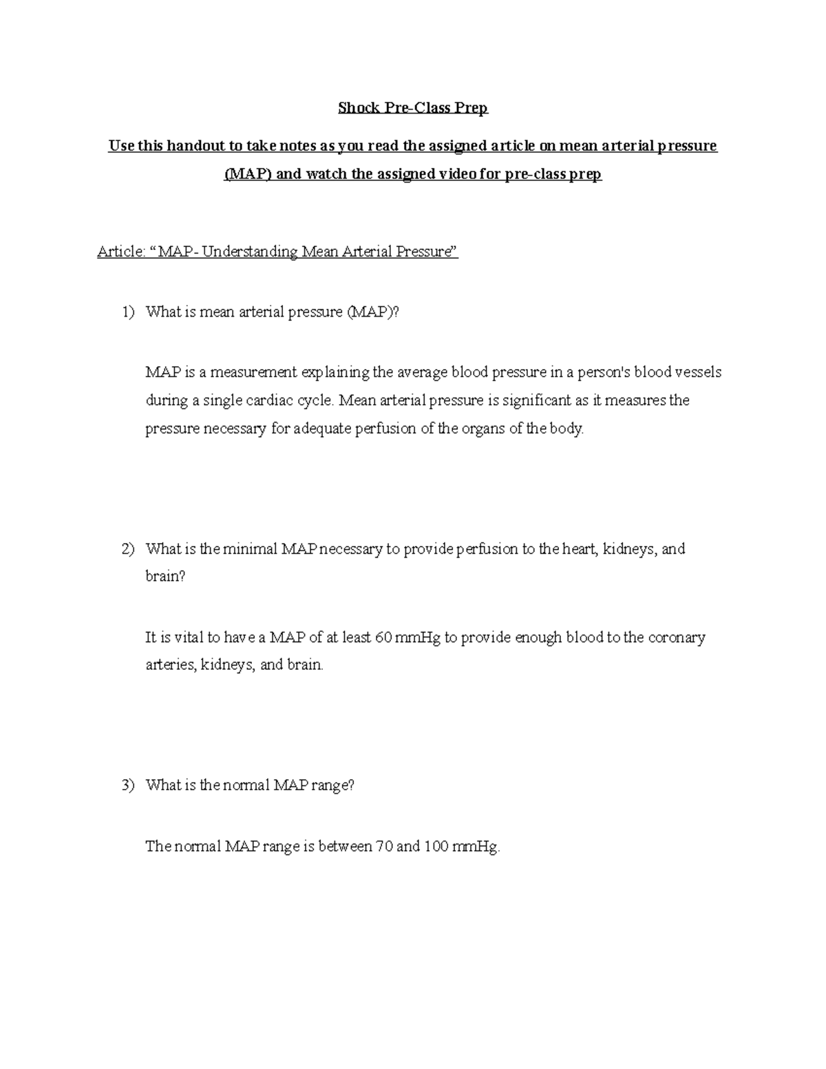 MAP and Shock Pre-Class Prep Handout BB - Shock Pre-Class Prep Use this ...