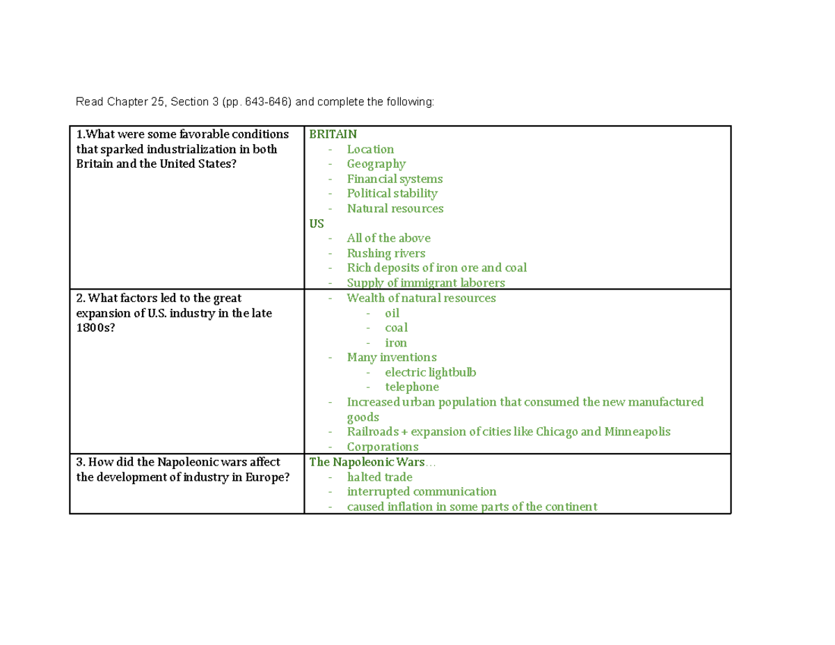 World History Patterns of Interaction - 25.3 Notes - Industrialization ...