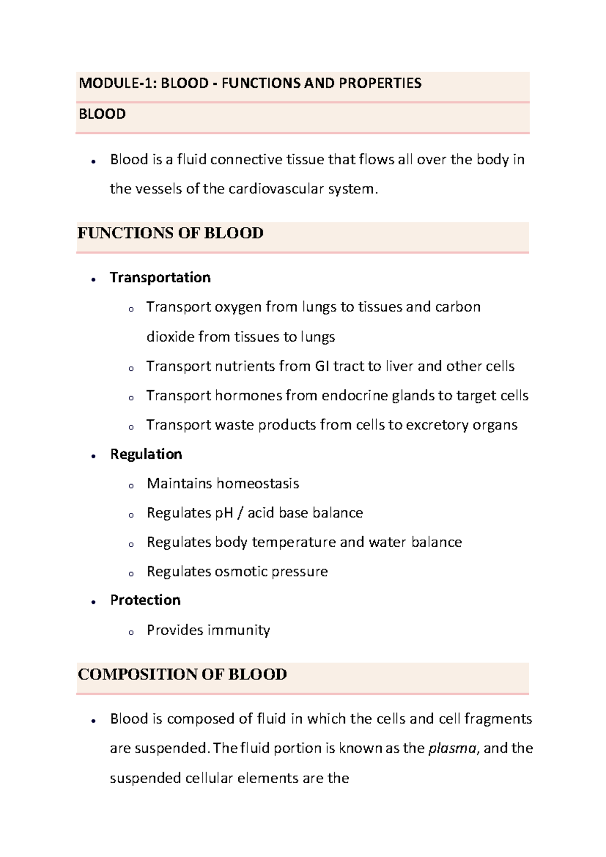 Blood - Lecture notes 1-10 - MODULE-1: BLOOD - FUNCTIONS AND PROPERTIES ...