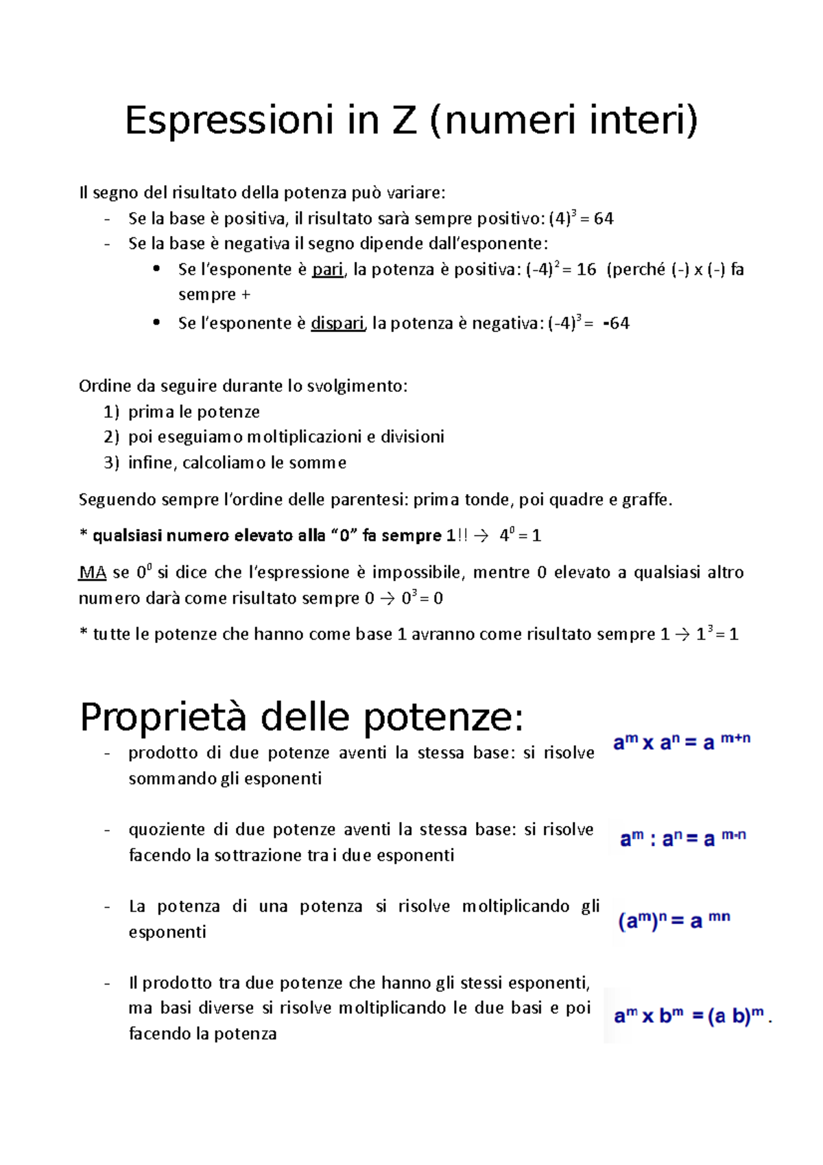 Espressioni in Z - qualsiasi numero elevato alla “0” fa sempre 1!! → 4 ...