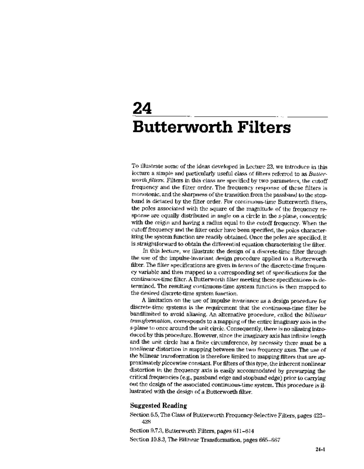 Butterworth Filters - 24 Butterworth Filters To illustrate some of the ...