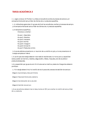 Avance TA2 Marketing - Tomalo como guía - UNIVERSIDAD TECNOLÓGICA DEL PERU Tarea académica N ...