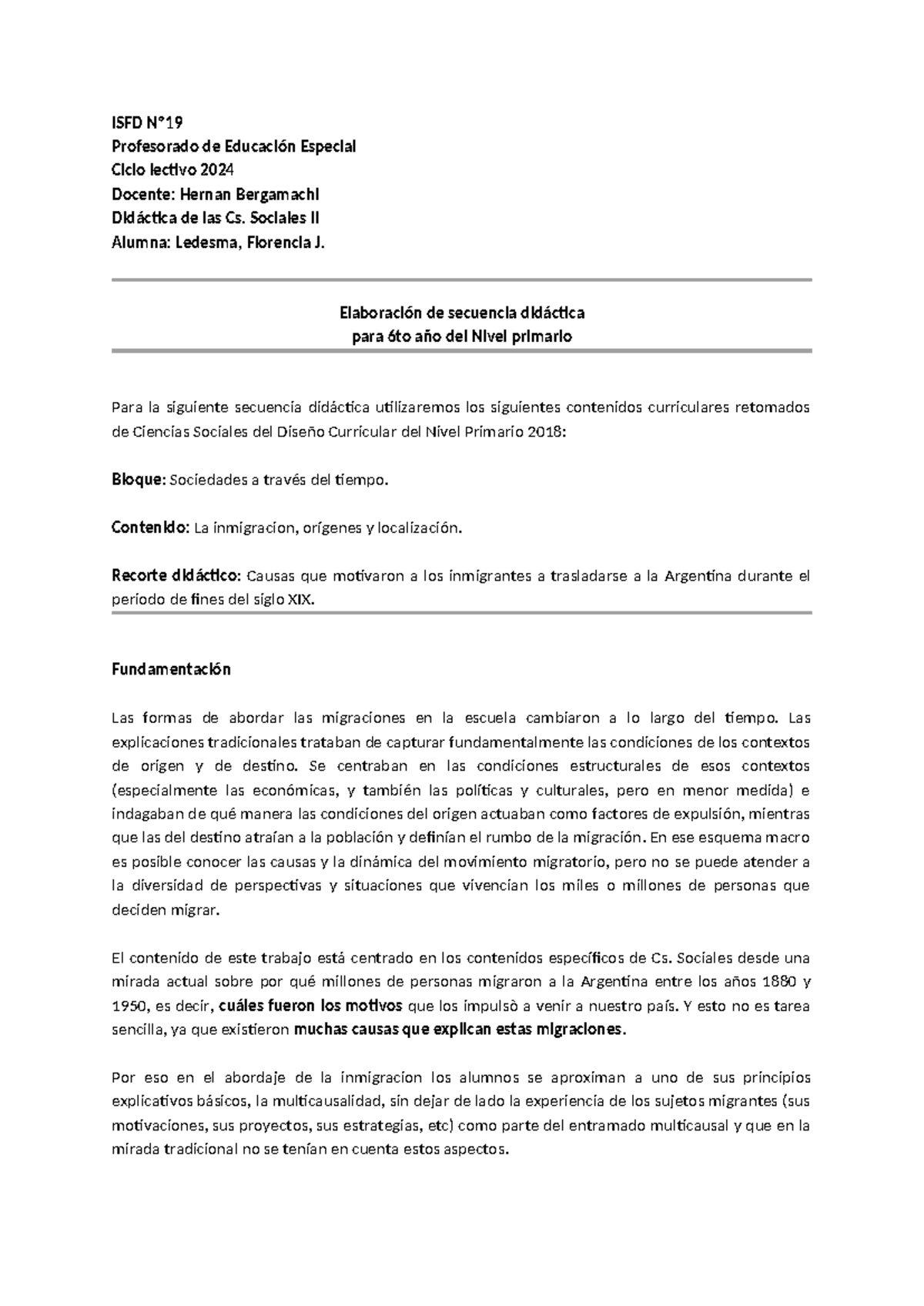 Secuencia didactica sobre la Inmigracion - ISFD Nº Profesorado de ...