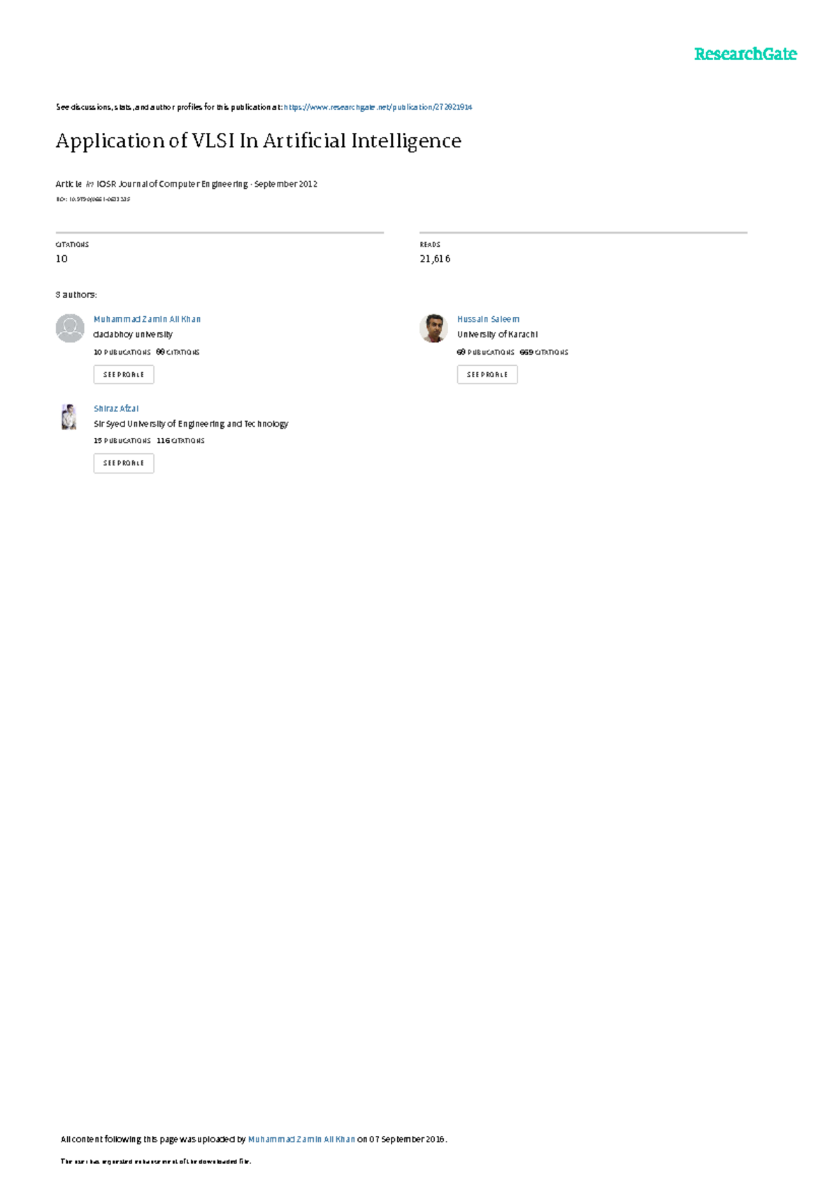 Application of VLSI In Artificial Intelligence - See discussions, stats ...