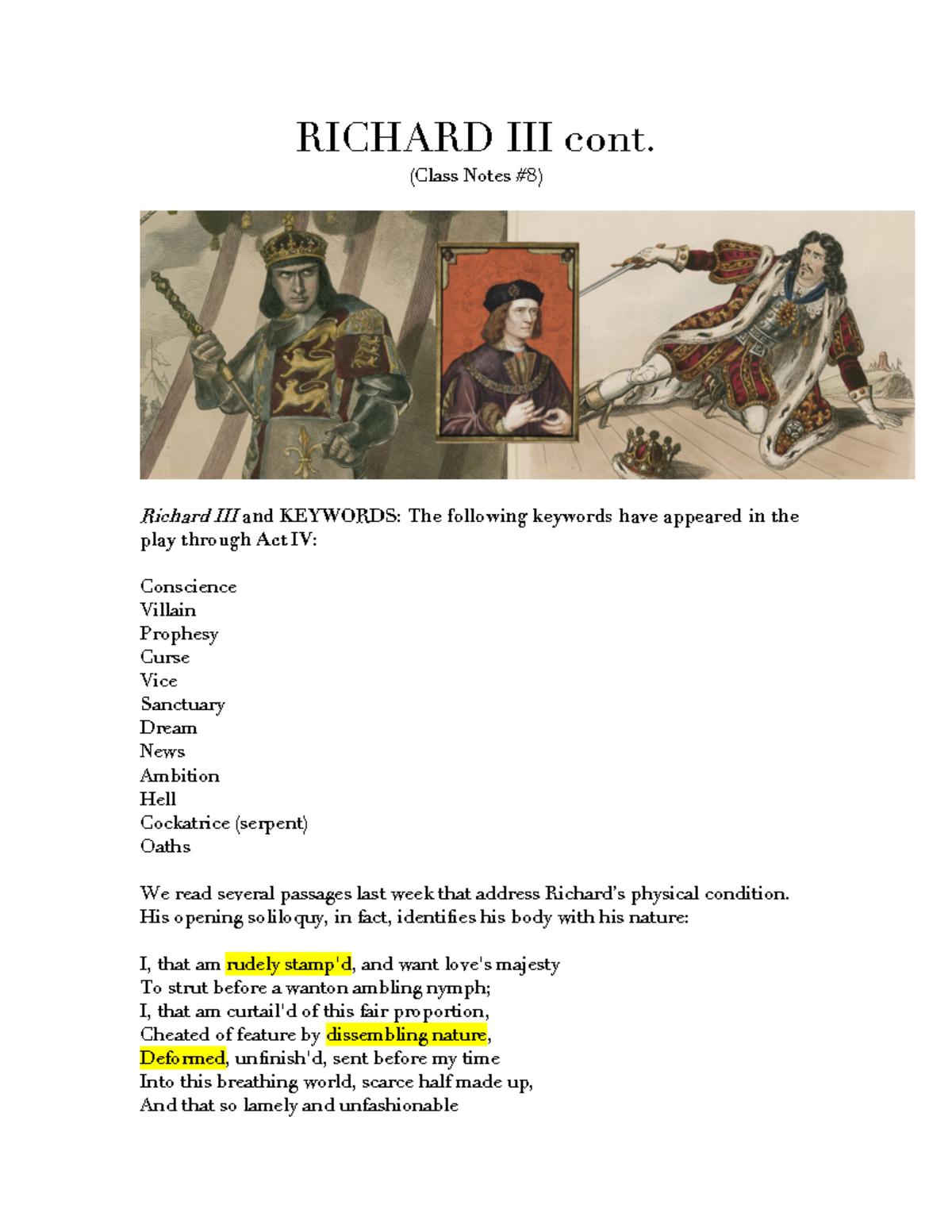 Richard III cont Class Notes #8 - RICHARD III cont. (Class Notes # 8 ...