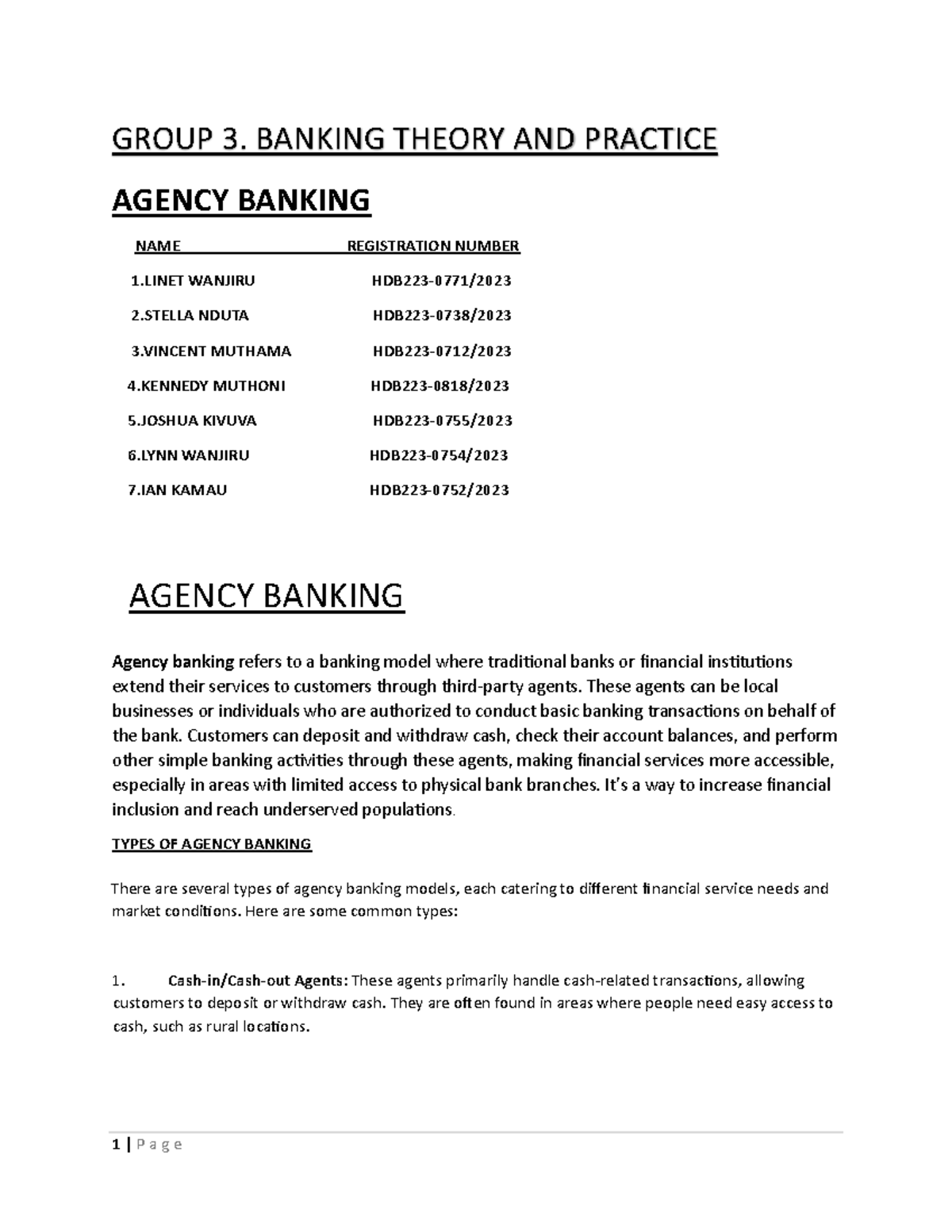 Agency Banking Group 3 COPY K - GROUP 3. BANKING THEORY AND PRACTICE ...