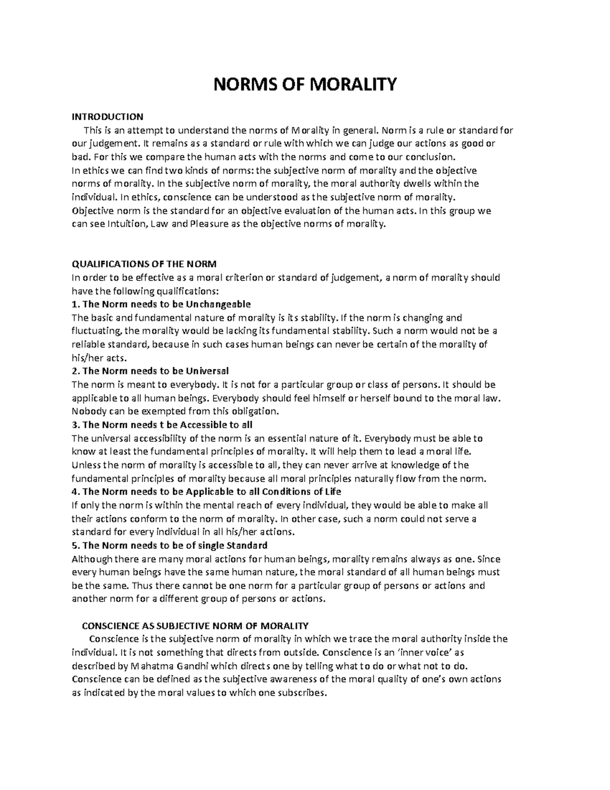 Instructional Material 3 for Ethics - NORMS OF MORALITY INTRODUCTION This is an attempt to - Studocu