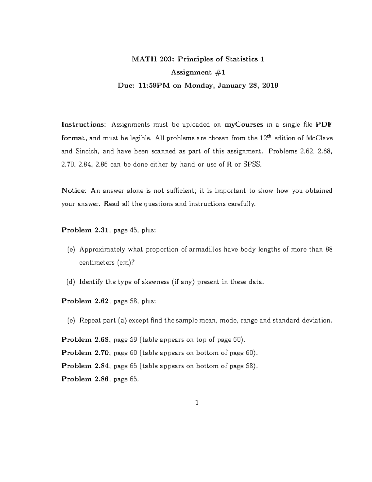 Math 203 W2019 Assignment 1 - MATH 203: Principles of Statistics 1 ...