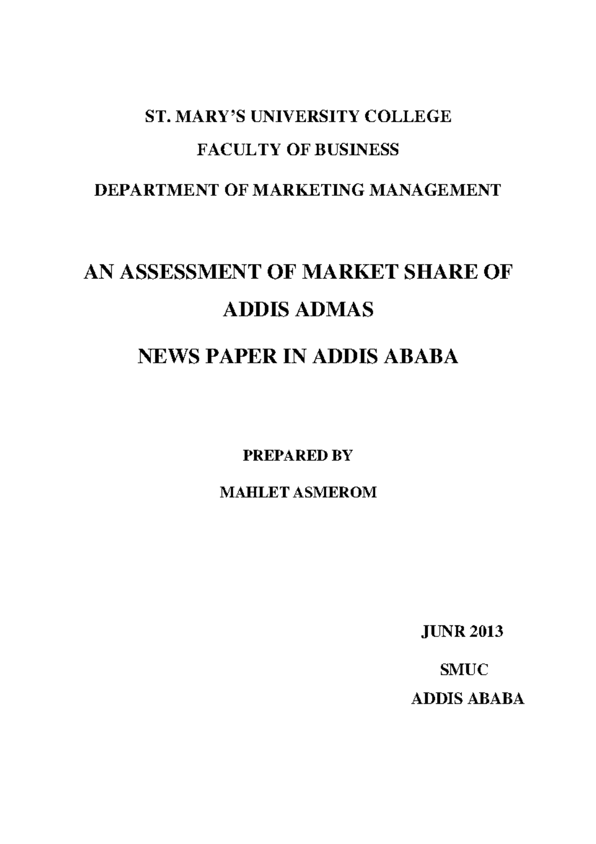 Mahlet Asmerom - AN ASSESSMENT OF PRICING STRATEGY IN THE CASE OF ...