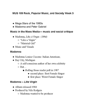 MUS 109 Lecture 14 Notes - MUS 109 Rock, Popular Music, and Society ...