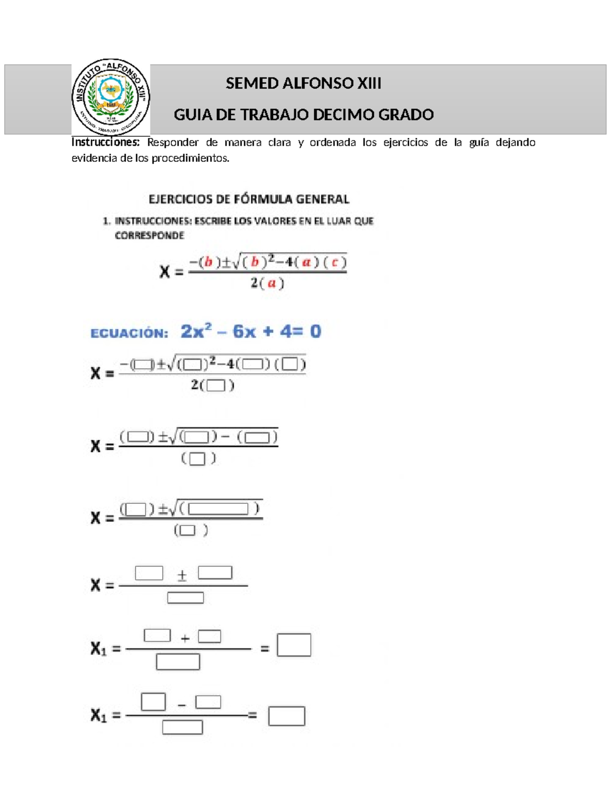 Decimo Grado - Matematica - SEMED ALFONSO XIII GUIA DE TRABAJO DECIMO ...