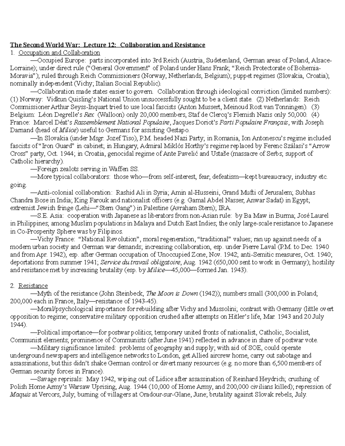 WWII lecture note class 12 - The Second World War: Lecture 12 ...