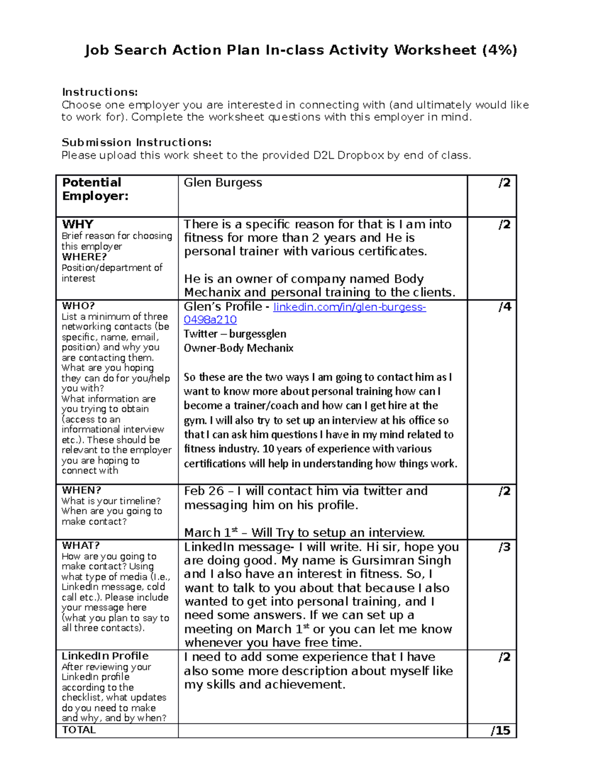 CPS 2001 - Job Search Action Plan In Class Activity Worksheet 2022F ...