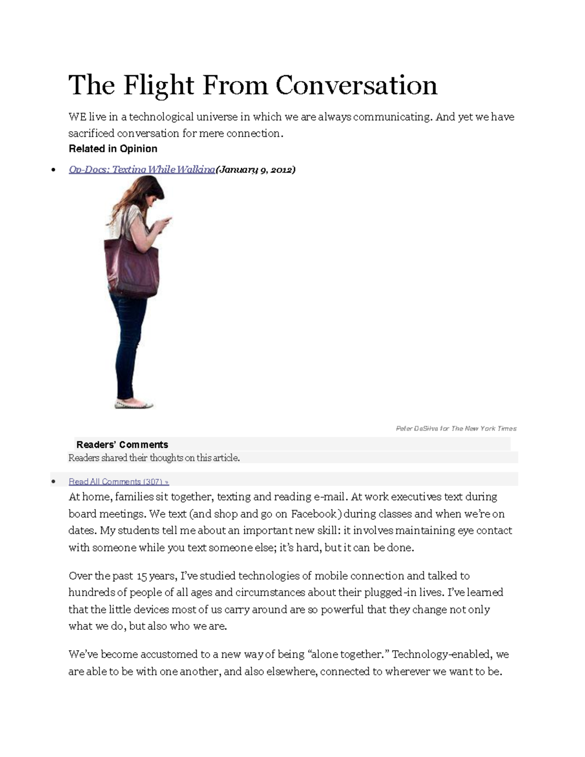 The Flight From Conversation - And yet we have sacrificed conversation ...