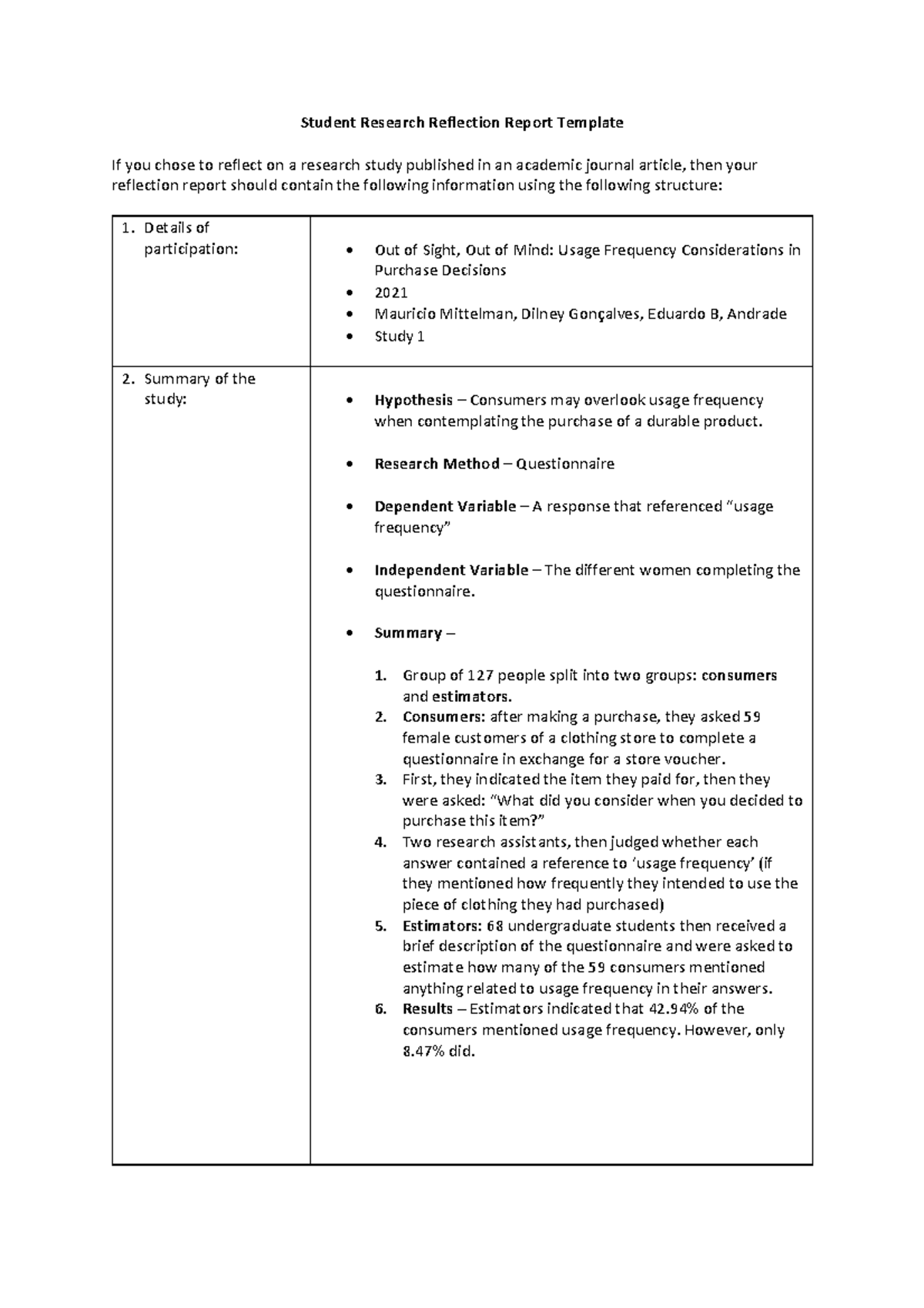 Student Research Reflection Report Option 2 - Student Research ...