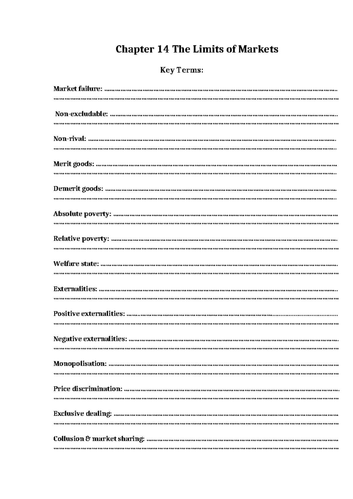 Yr 11 Chp 14 "The Limits of Markets" - Chapter 14 The Limits of Markets ...