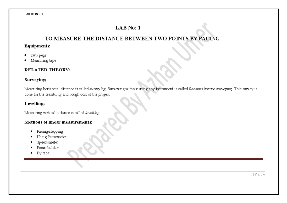 Lab 1 - Class Notes - LAB No: 1 TO MEASURE THE DISTANCE BETWEEN TWO ...