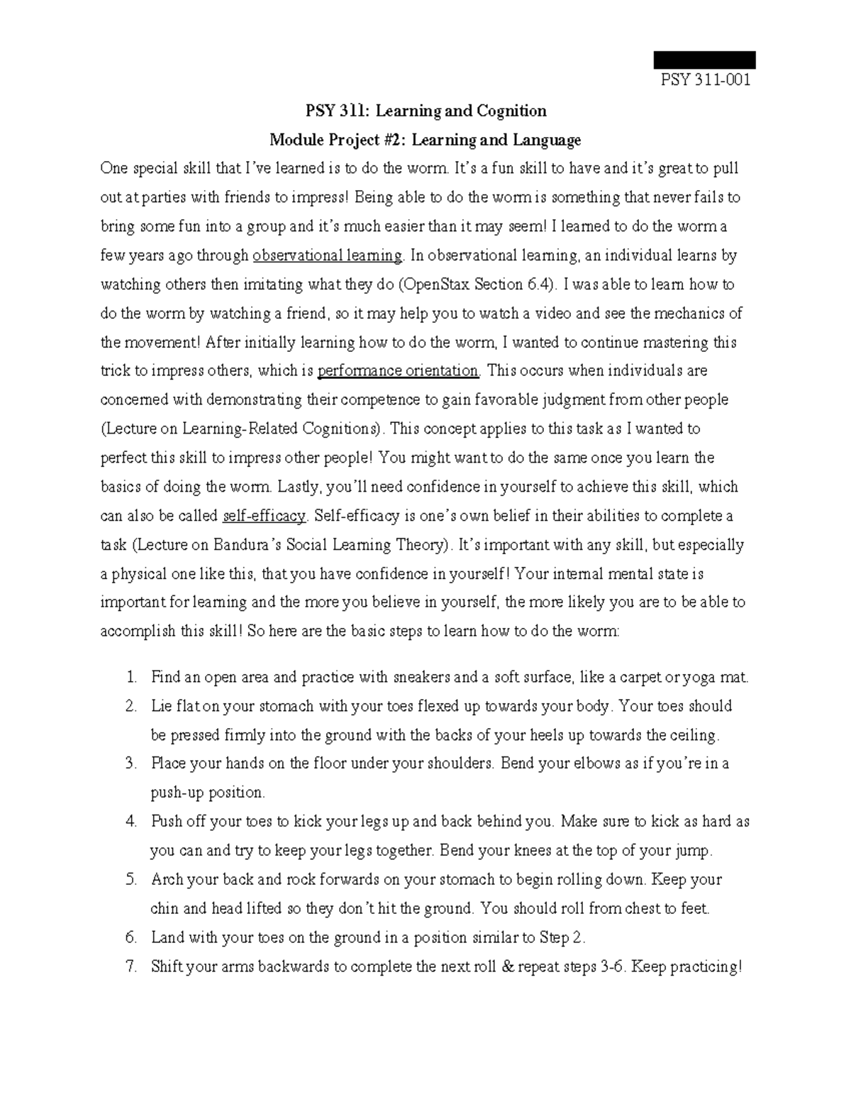 Module Project #2 - Natalie Eastes PSY 311- PSY 311: Learning and ...