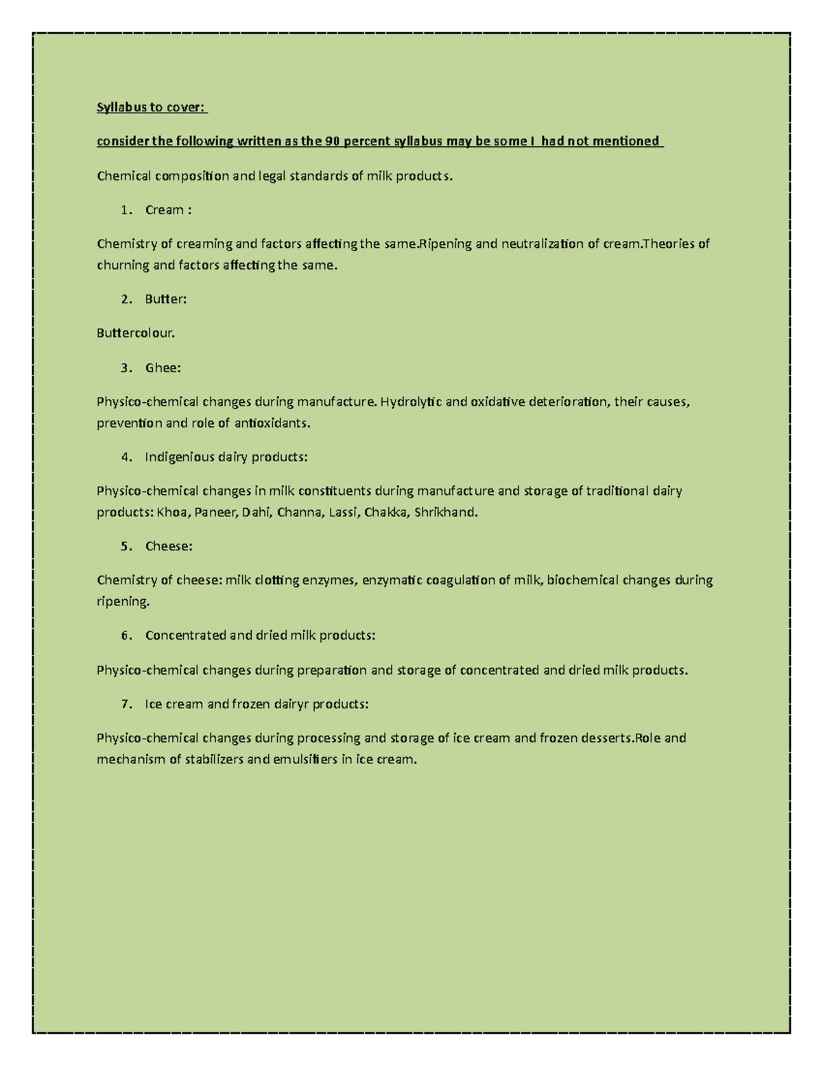 Short notes of dairy cheimstry prepared by me - Syllabus to cover ...