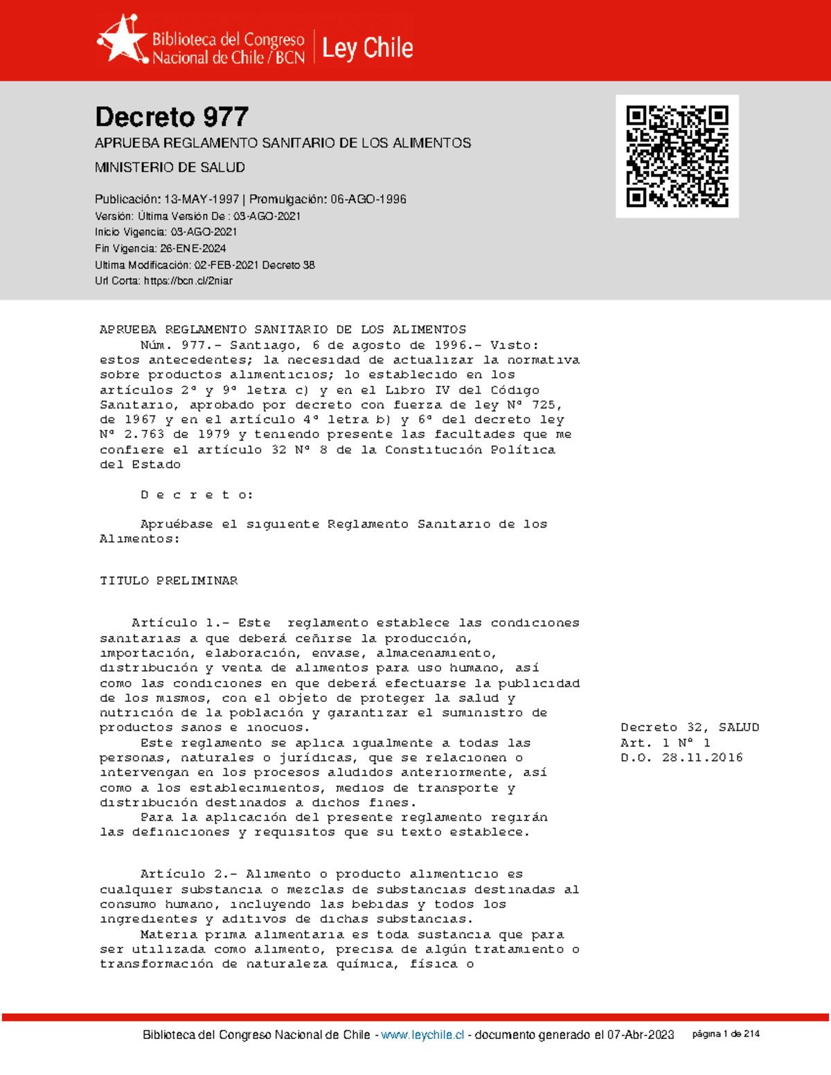 DTO-977 13-MAY-1997 - leyes chilenas decretos - Decreto 977 APRUEBA ...