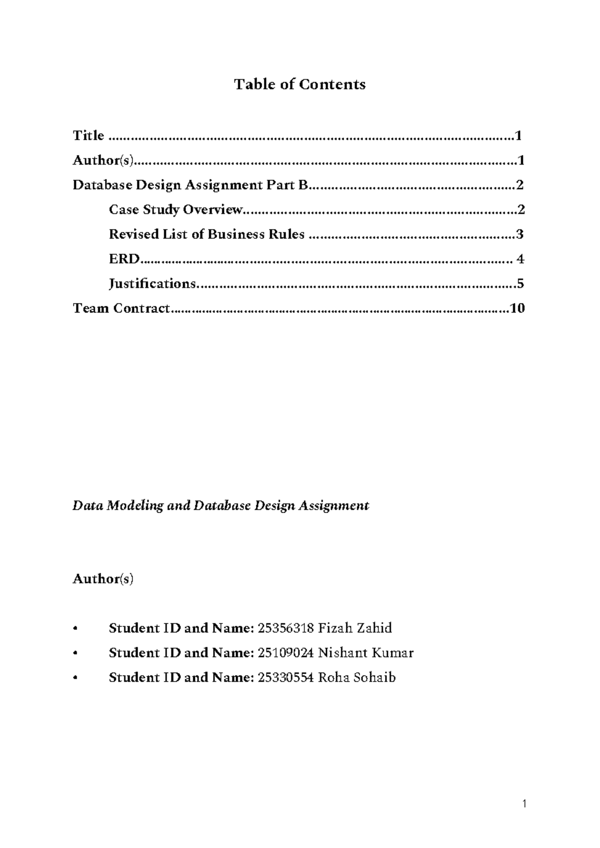 Planning For Part B (DBF) - Table of Contents Title - Studocu