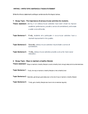 Worksheet (Topic Sentence) - EXERCISES ON PARAGRAPH WRITING A) TOPIC ...