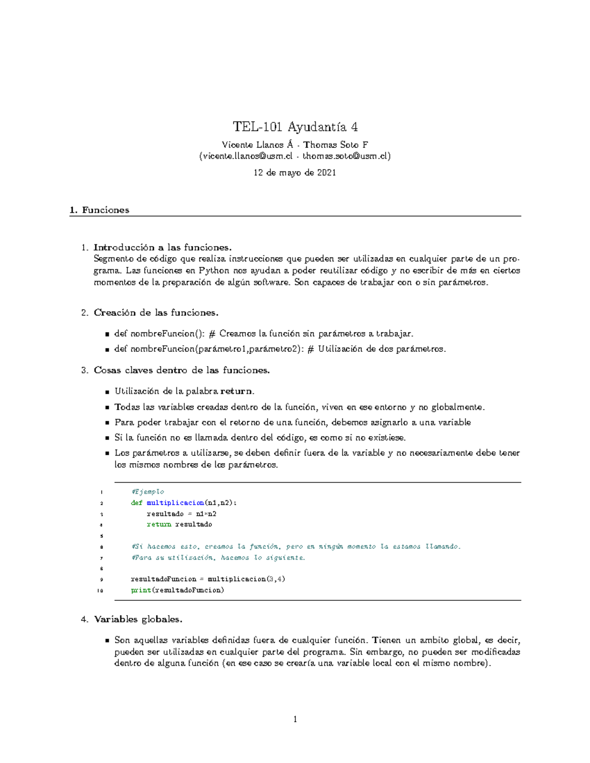 Funciones y listas Python. - TEL-101 Ayudantía 4 Vicente Llanos Á ...