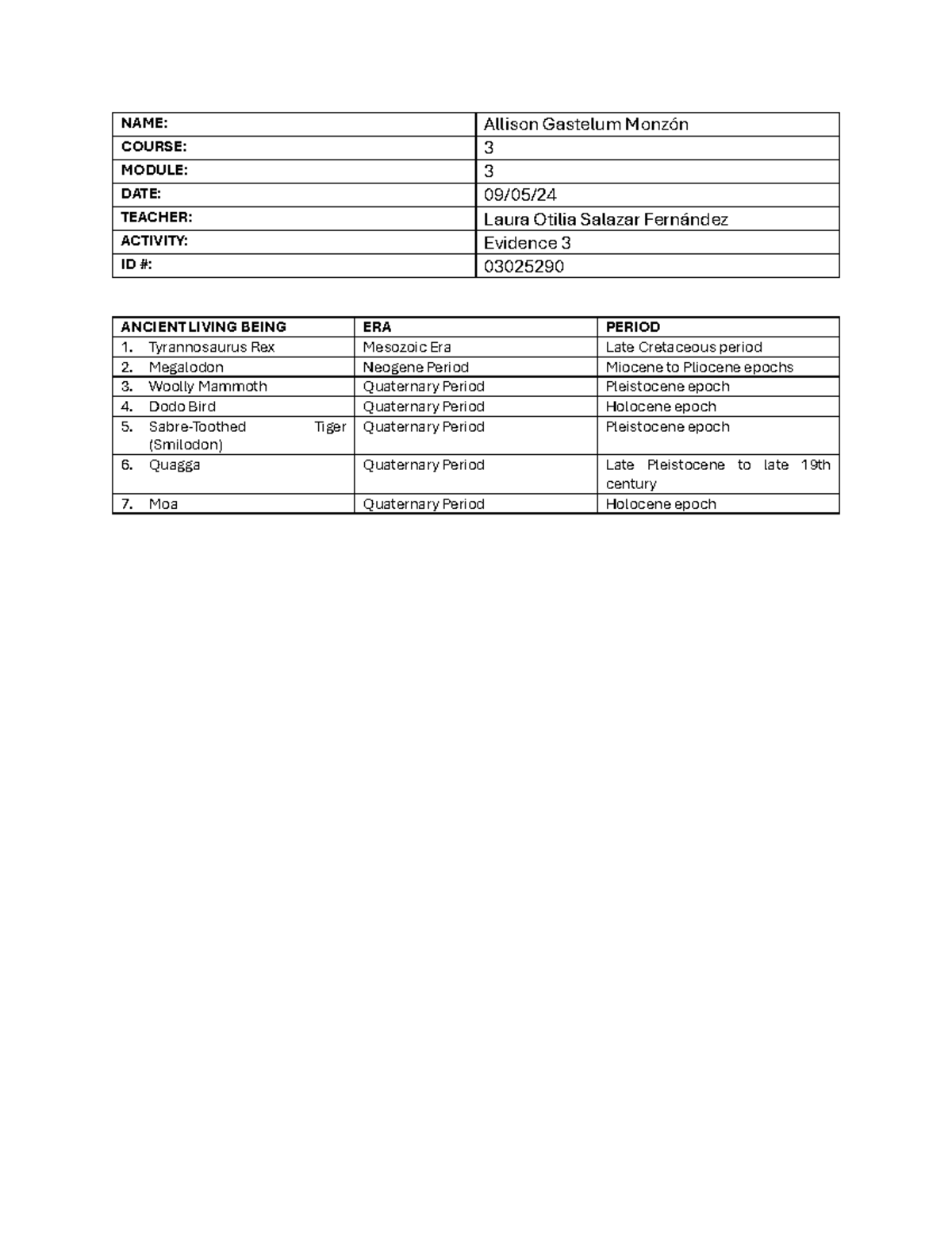 Evidence 3 LIFE Science - NAME: Allison Gastelum Monzón COURSE: 3 ...
