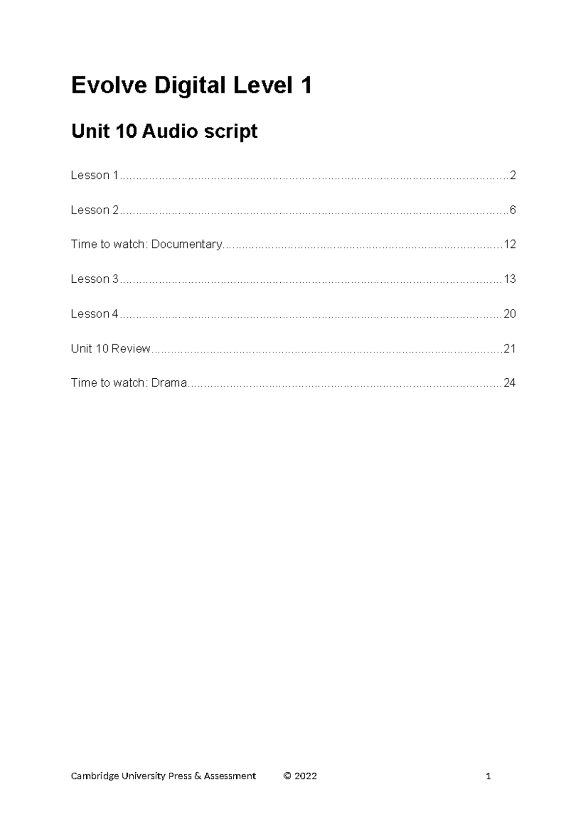 Evolve Digital Level 1 Students Course Unit 10 Audio script - Unit 10 ...