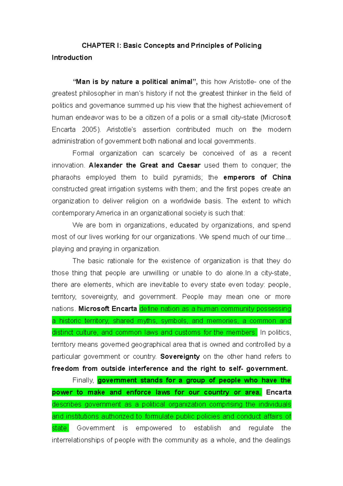 Chapter I Basic Concepts and Principles of Policing - CHAPTER I: Basic ...