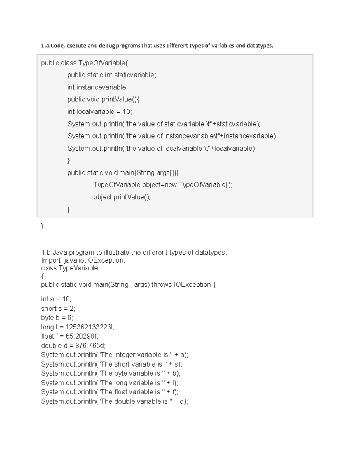 Jp - jhkhb - 1.a, execute and debug programs that uses different types of variables and ...