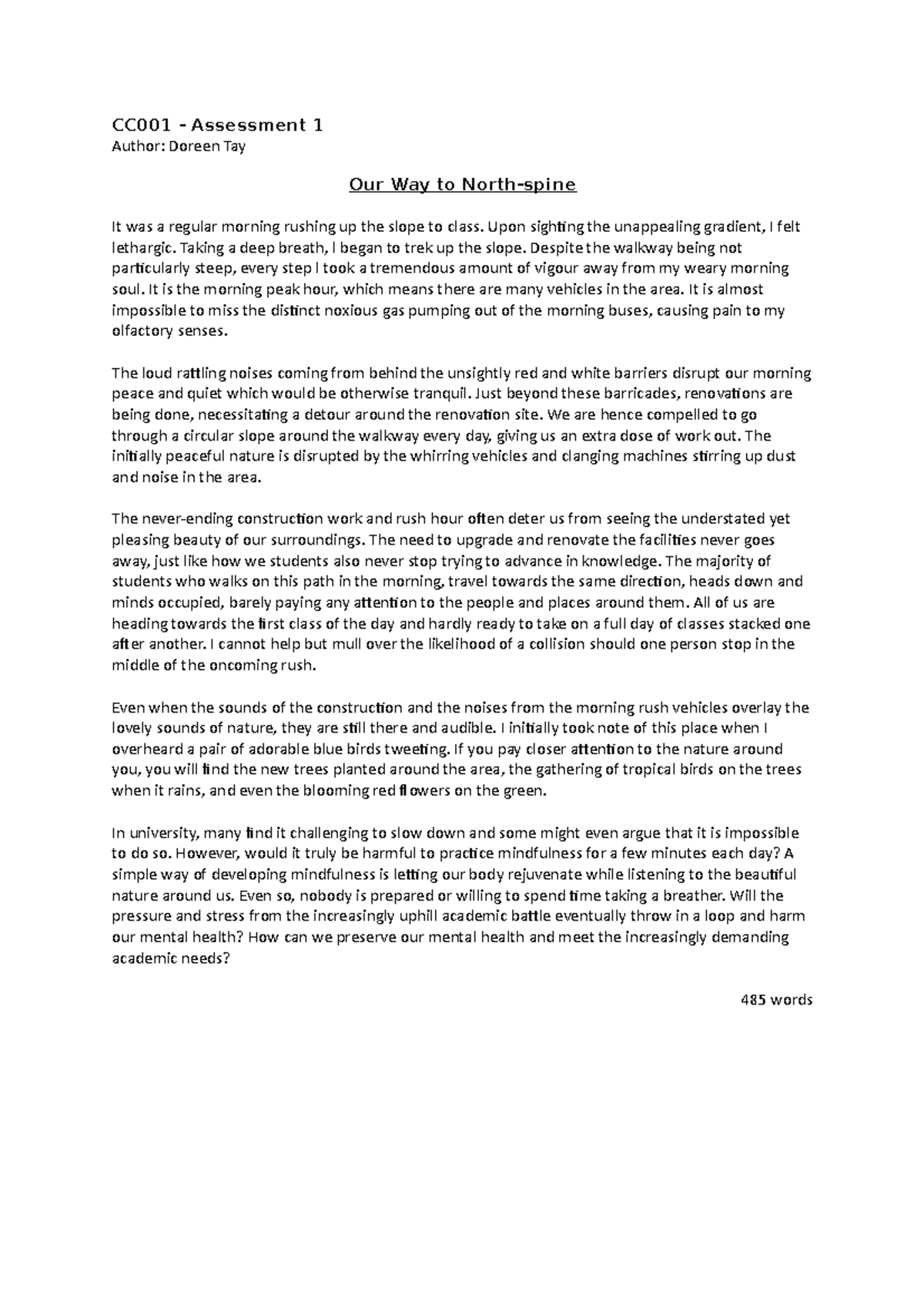 [Doreen Tay] CC0001 Assignment 1 Nature and Mental Health - CC001 - Assessment 1 Author: Doreen ...