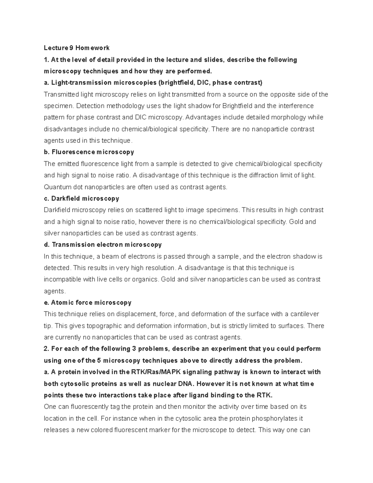 BIOE 479 Lecture 9 HW - Lecture 9 Homework At the level of detail provided in the lecture and ...