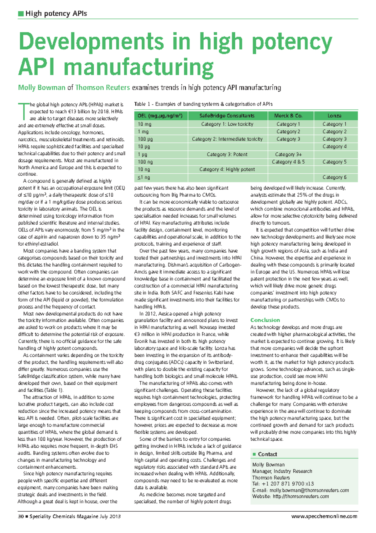 Bowman SCM Jul13 - Molly Bowman of Thomson Reuters examines trends in ...