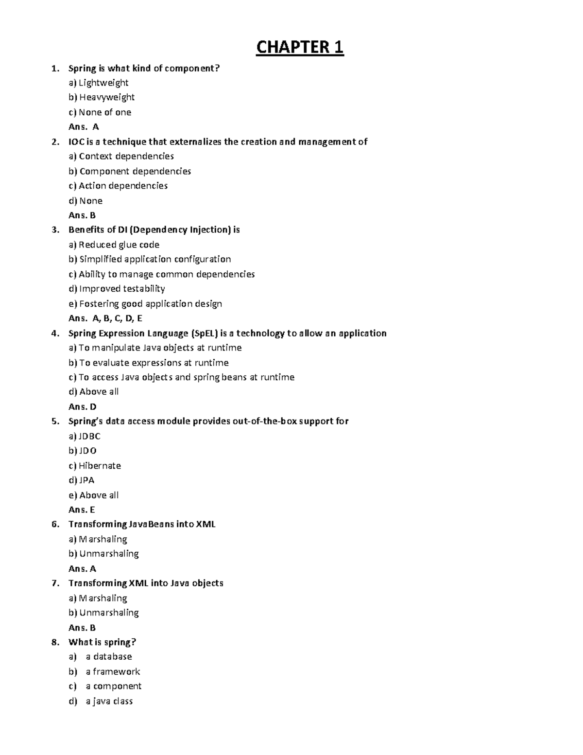 Spring Boot MCQs - CHAPTER 1 Spring is what kind of component? a ...