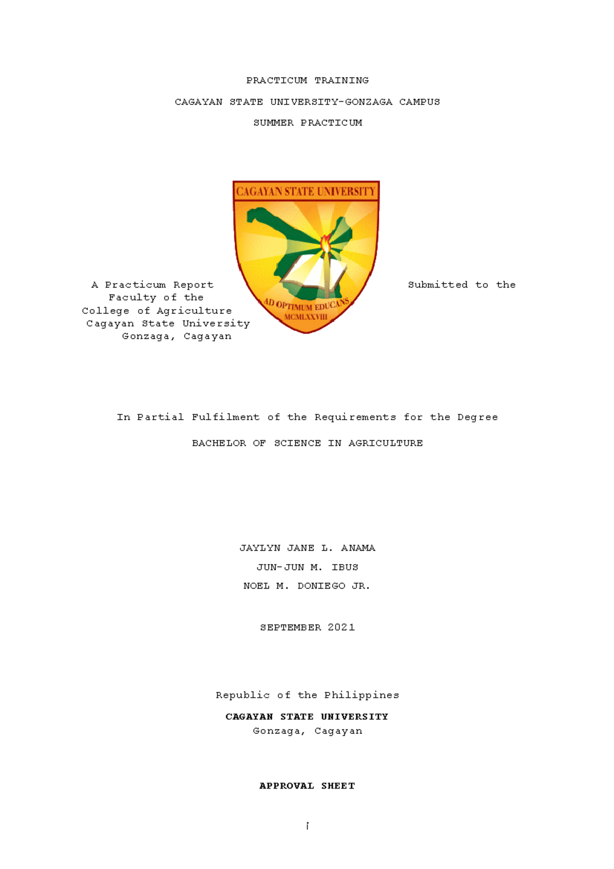 Practicum Training PART1 - PRACTICUM TRAINING CAGAYAN STATE UNIVERSITY ...