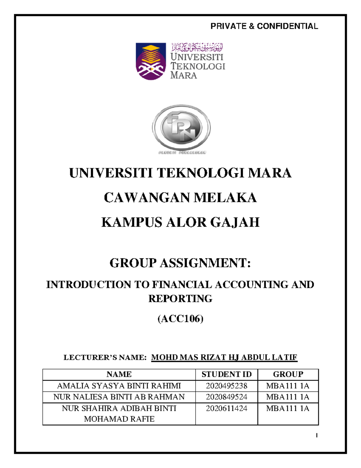 Group Assignment Sem 1 UITM - UNIVERSITI TEKNOLOGI MARA CAWANGAN MELAKA ...