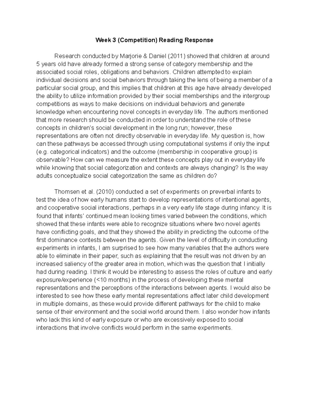 Reading Response 3 - sample weekly essay - Week 3 (Competition) Reading ...