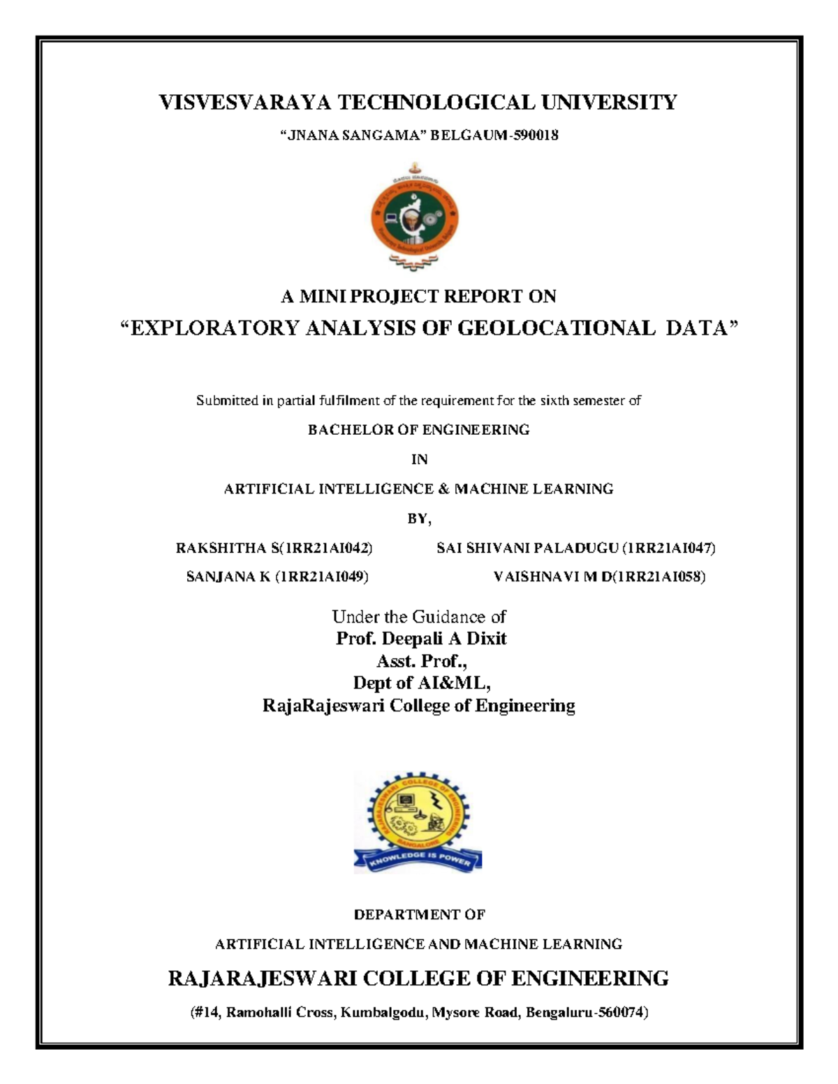 Final Report - VISVESVARAYA TECHNOLOGICAL UNIVERSITY “JNANA SANGAMA ...