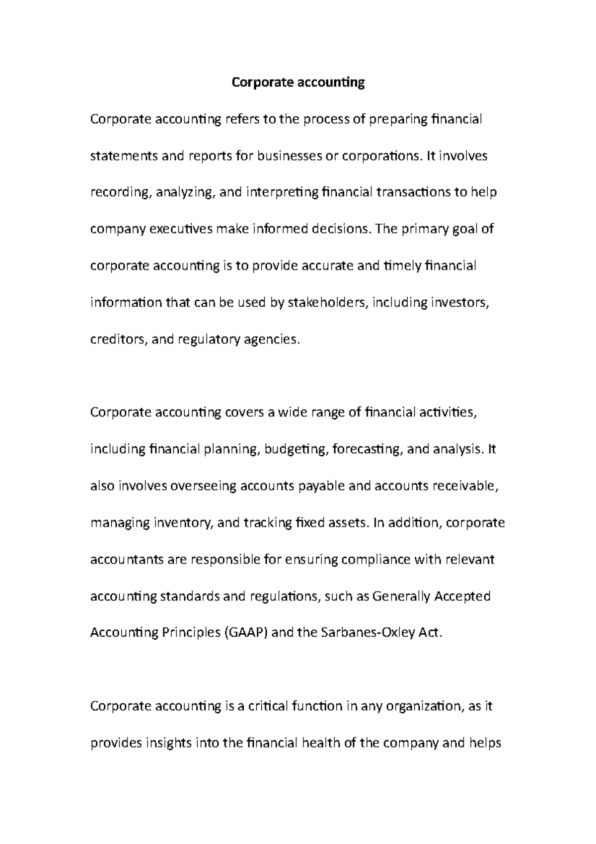 Corporate accounting - Corporate accounting Corporate accounting refers ...