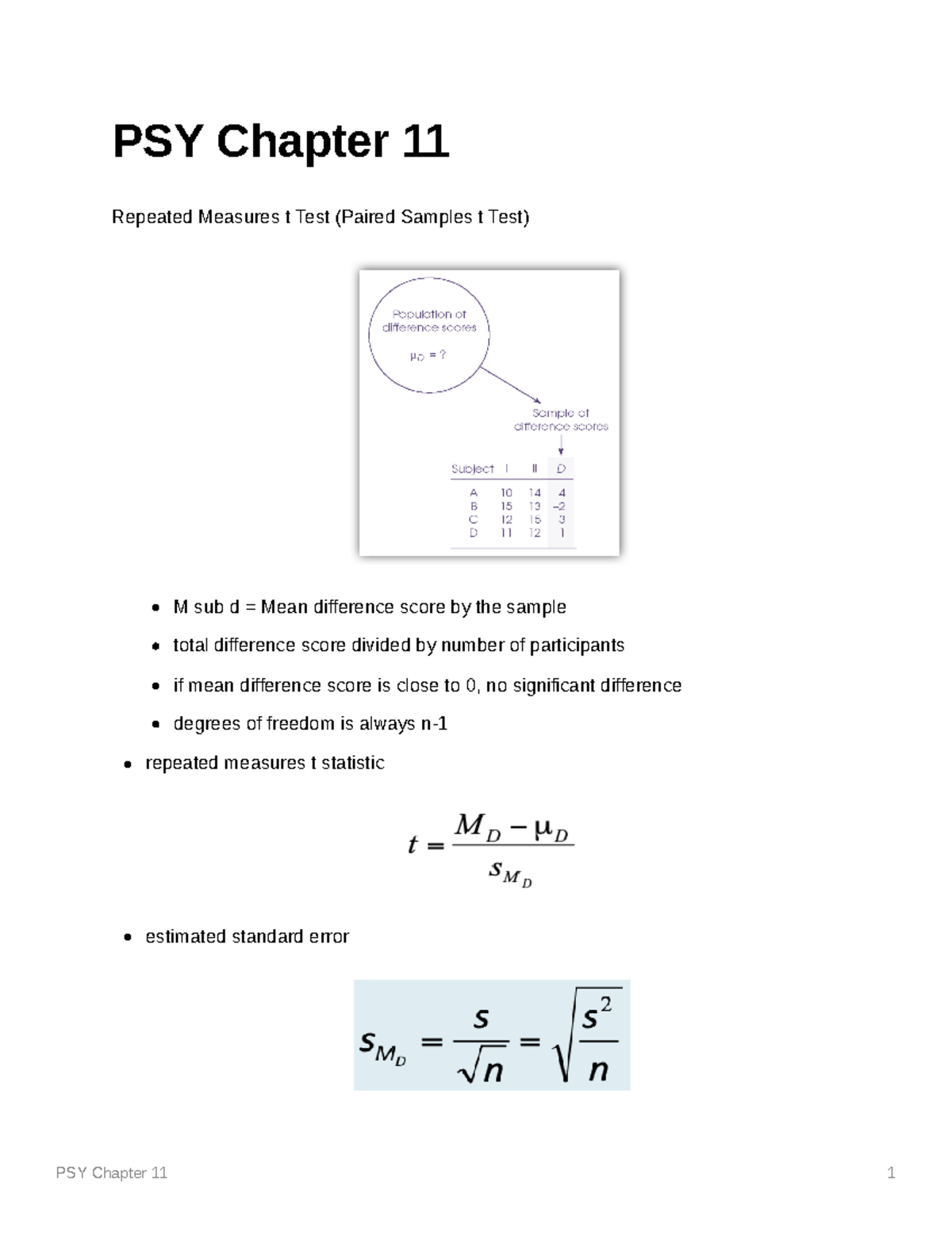 PSY Chapter 11 - Dr. Erica Yuen - PSY Chapter 11 Repeated Measures t ...