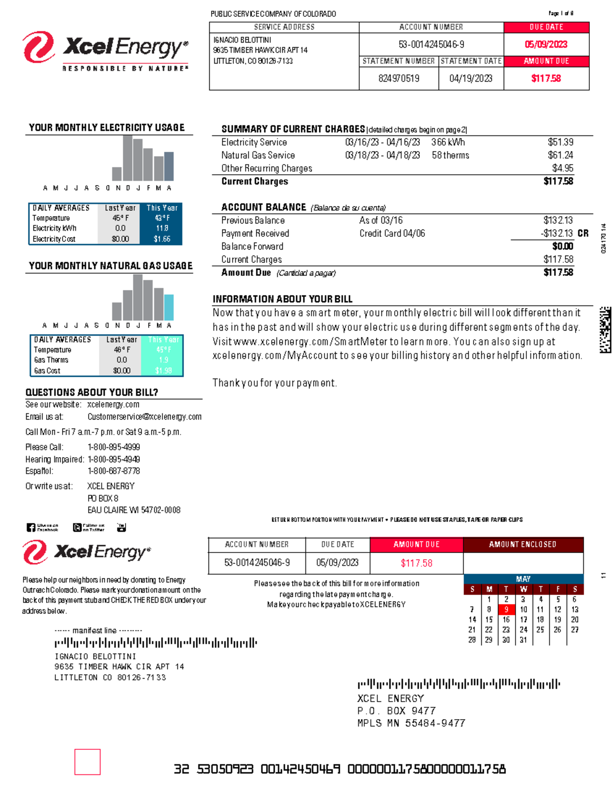 Bill Xcel energy april - djdksd - PUBLIC SERVICE COMPANY OF COLORADO ...