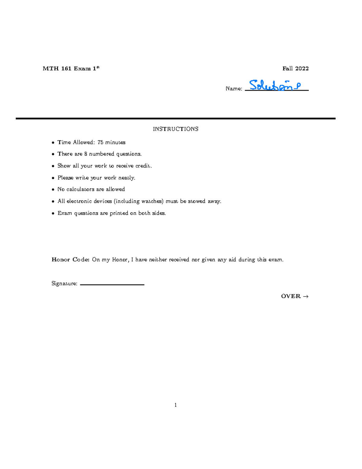 ATest 1 Solutions 1 - This is the test form A I for Fall 2022 MTH 151 ...