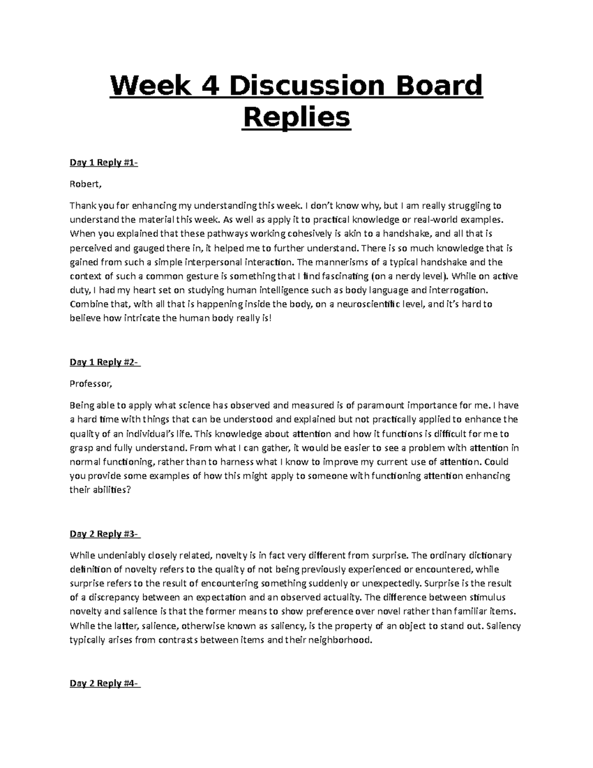 Week 4 Participation - Discussion Board replies - Week 4 Discussion ...